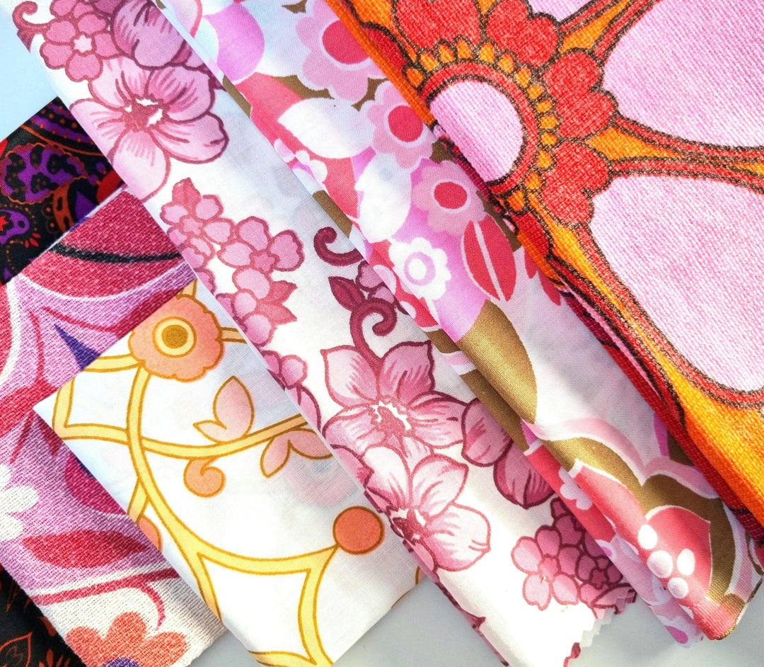 Vintage Fabric Bundle, 70s Fabric, 6 Vintage Fat Quarters, Floral ...
