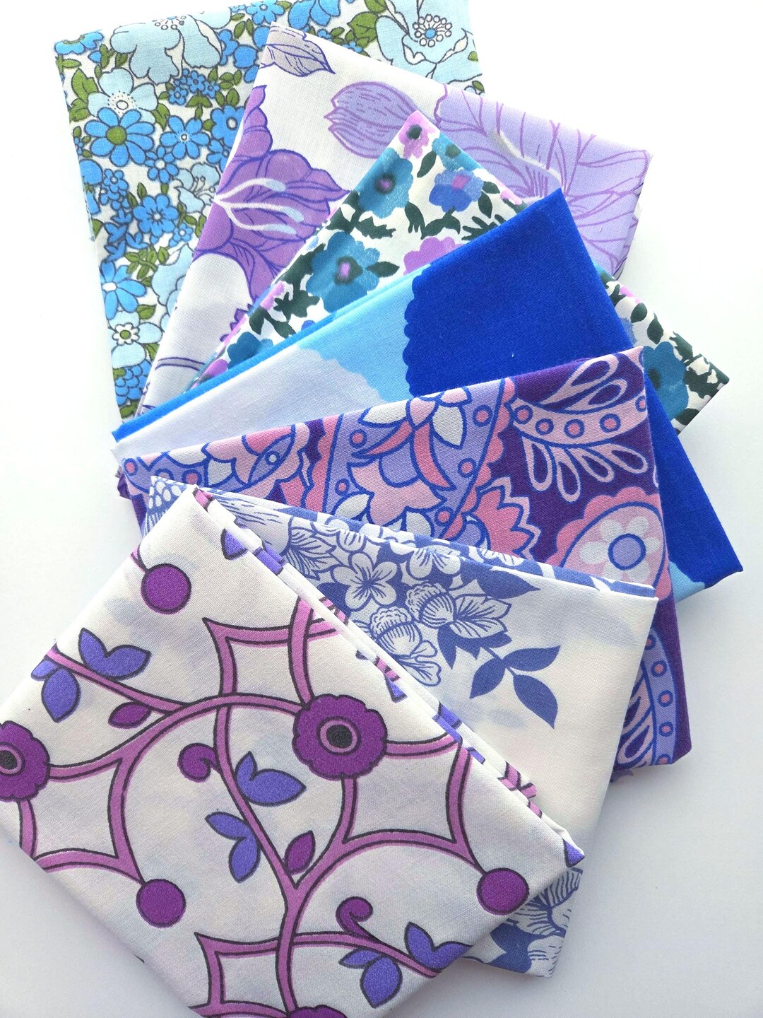 Vintage Fabric Bundle, 70s Fabric, 7 Vintage Fat Quarters, Purple ...