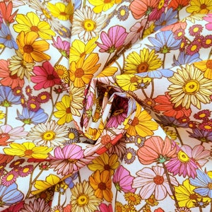 Retro Fabric Vintage Style Floral Craft Fabric Cotton Pink Purple ...