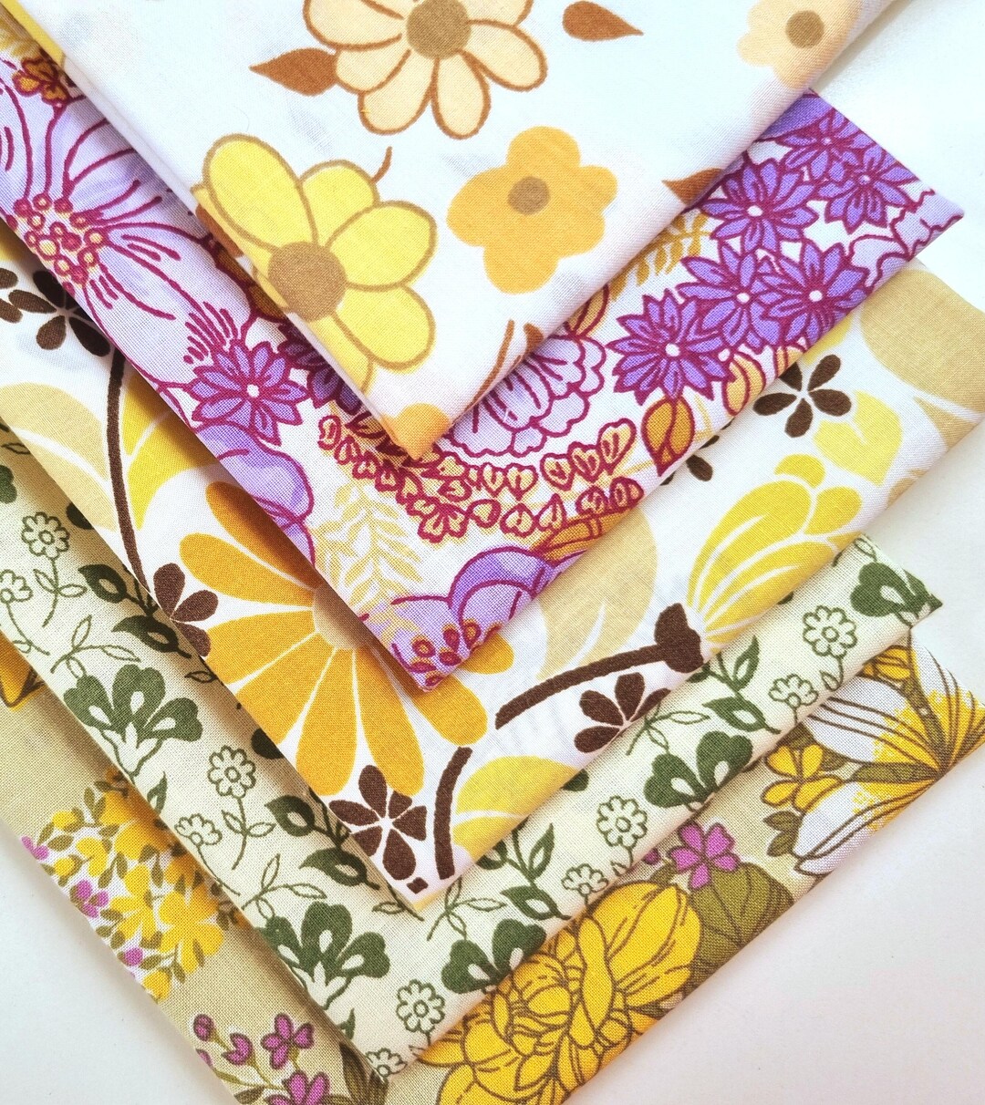 Vintage Fabric Bundle, 70s Fabric, 5 Vintage Fat Quarters, Floral ...