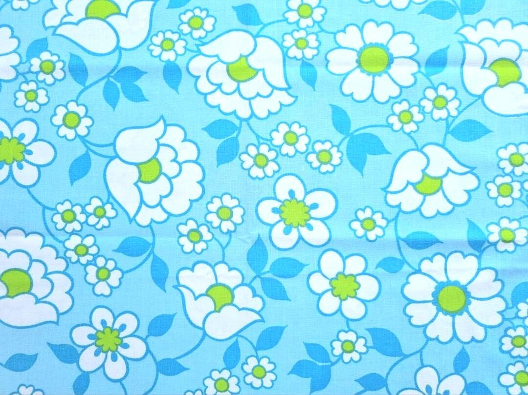 Vintage Fabric, 70s Fabric, Green Blue Retro Fabric, Wabasso Fabric ...