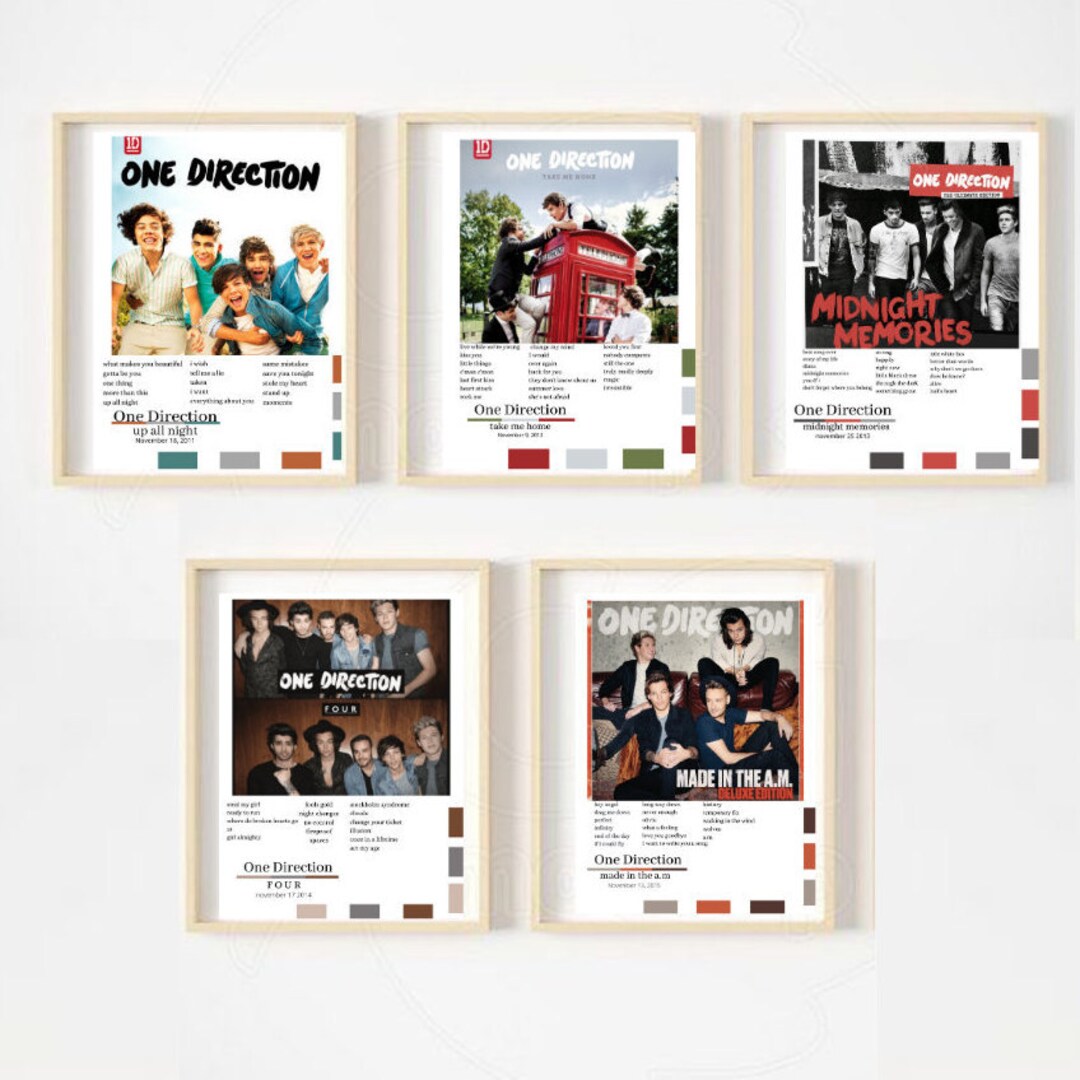 All 5 One Direction Album Prints, up All Night, Take Me Home, Midnight ...