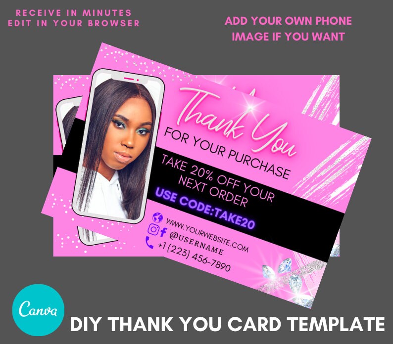 Diy lash business card design template thank you hair | Etsy