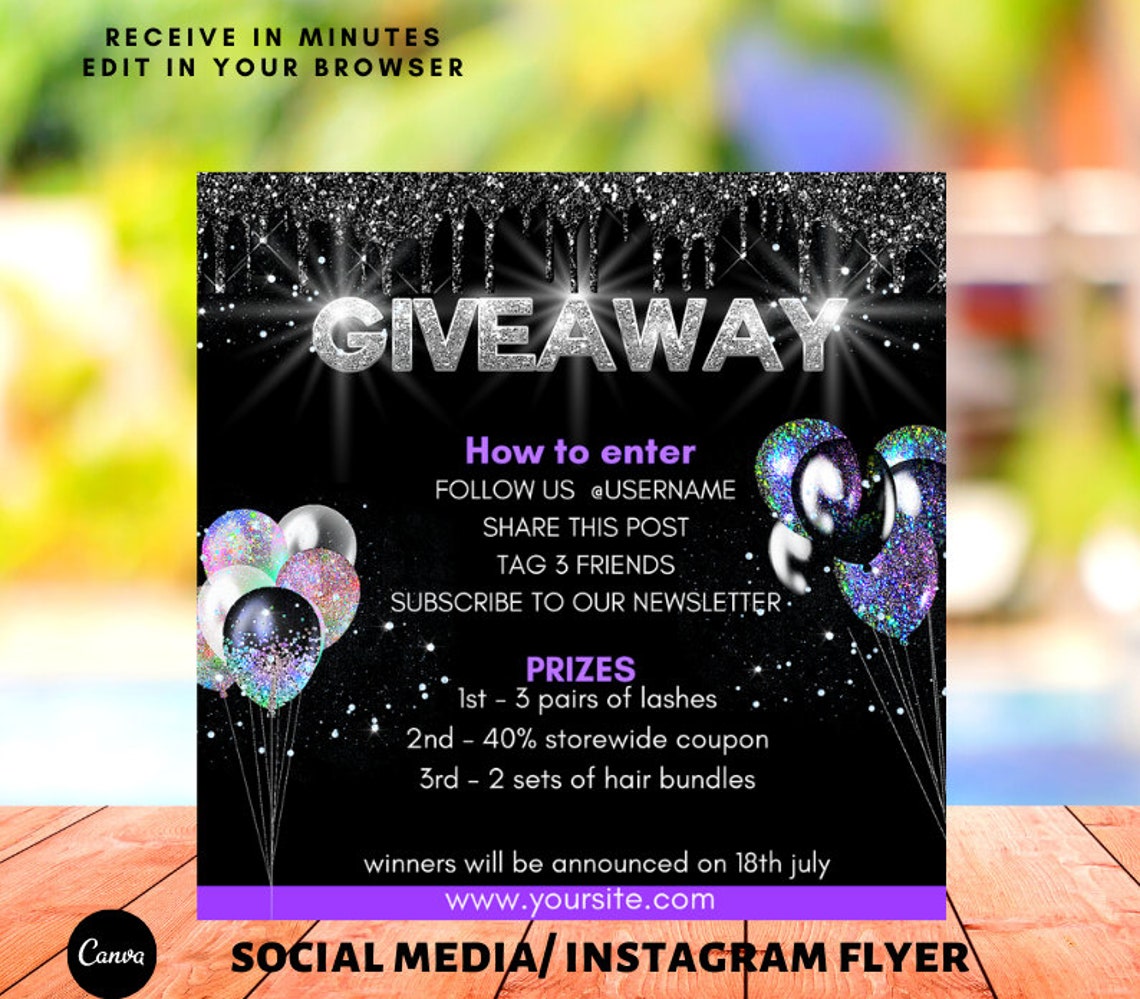 Diy Giveaway Flyer, Raffle Flyer Template, Giveaway Template, Give Away ...