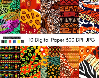 Africa Bright Colors African Kente Cloth Patterns Digital Paper Pack ...