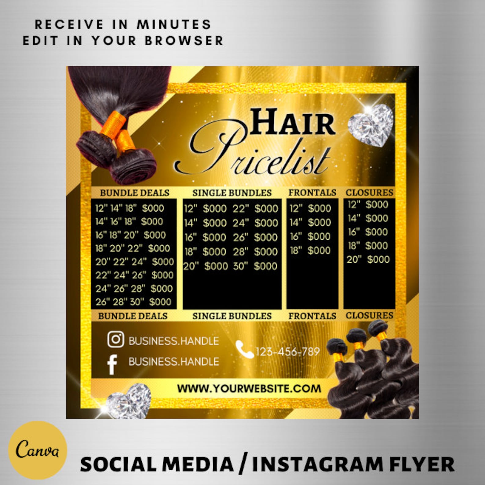 Hair Bundles Pricing Flyer, Diy Hair Flyer Template, Social Media ...