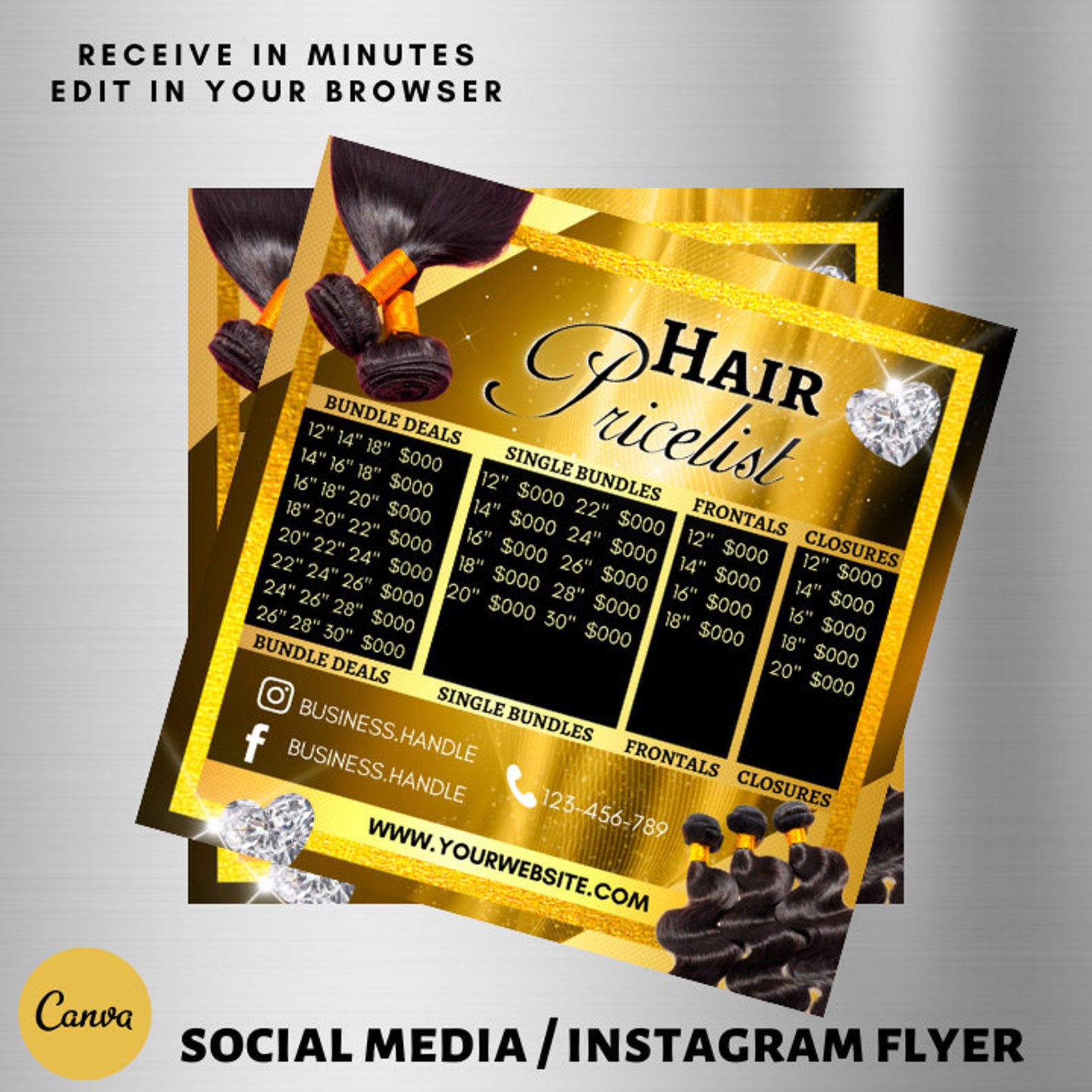 Hair Bundles Pricing Flyer, Diy Hair Flyer Template, Social Media ...