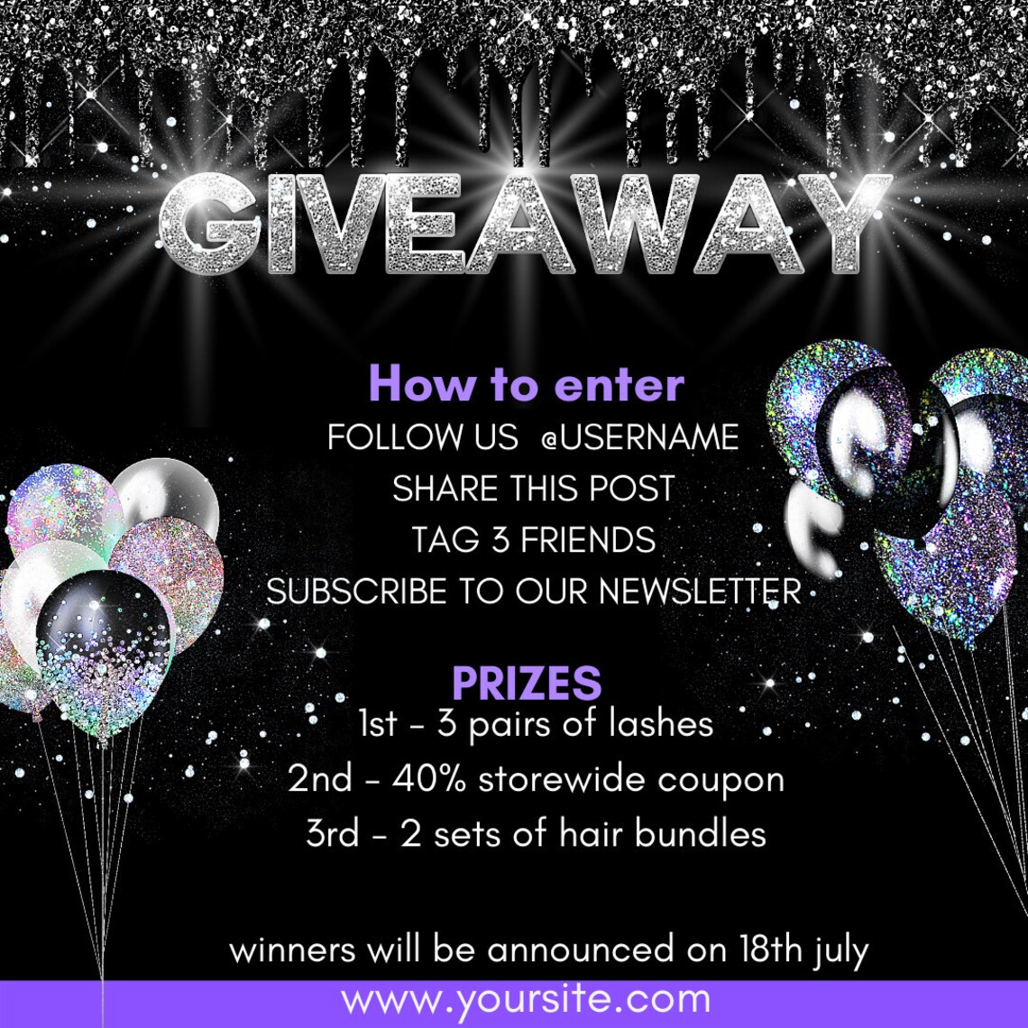 Diy Giveaway Flyer, Raffle Flyer Template, Giveaway Template, Give Away ...