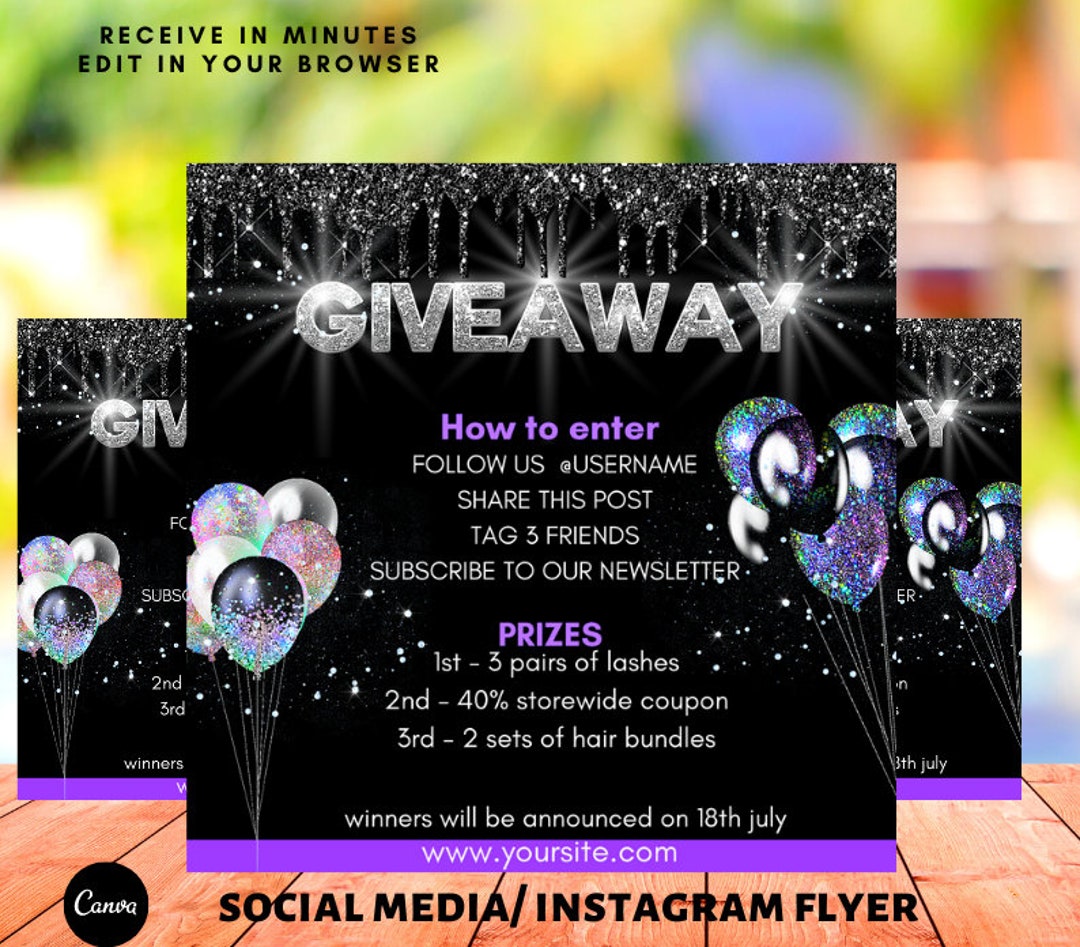Diy Giveaway Flyer, Raffle Flyer Template, Giveaway Template, Give Away ...