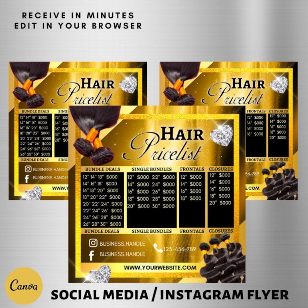 Hair Bundles Pricing Flyer, Diy Hair Flyer Template, Social Media ...