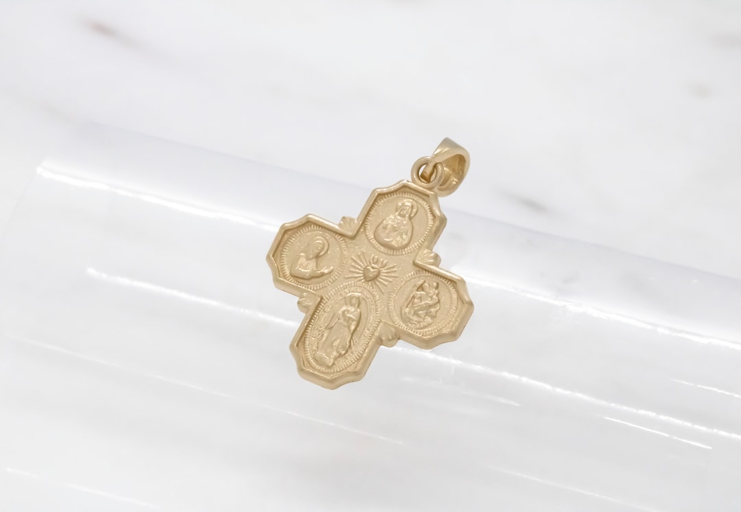 14 Karat Yellow Gold Four-way Saints Medallion - Etsy