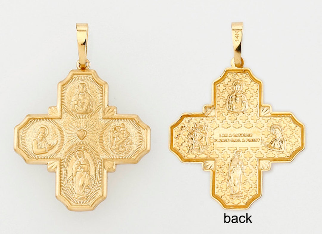 14 Karat Yellow Gold Four-way Saints Medallion - Etsy