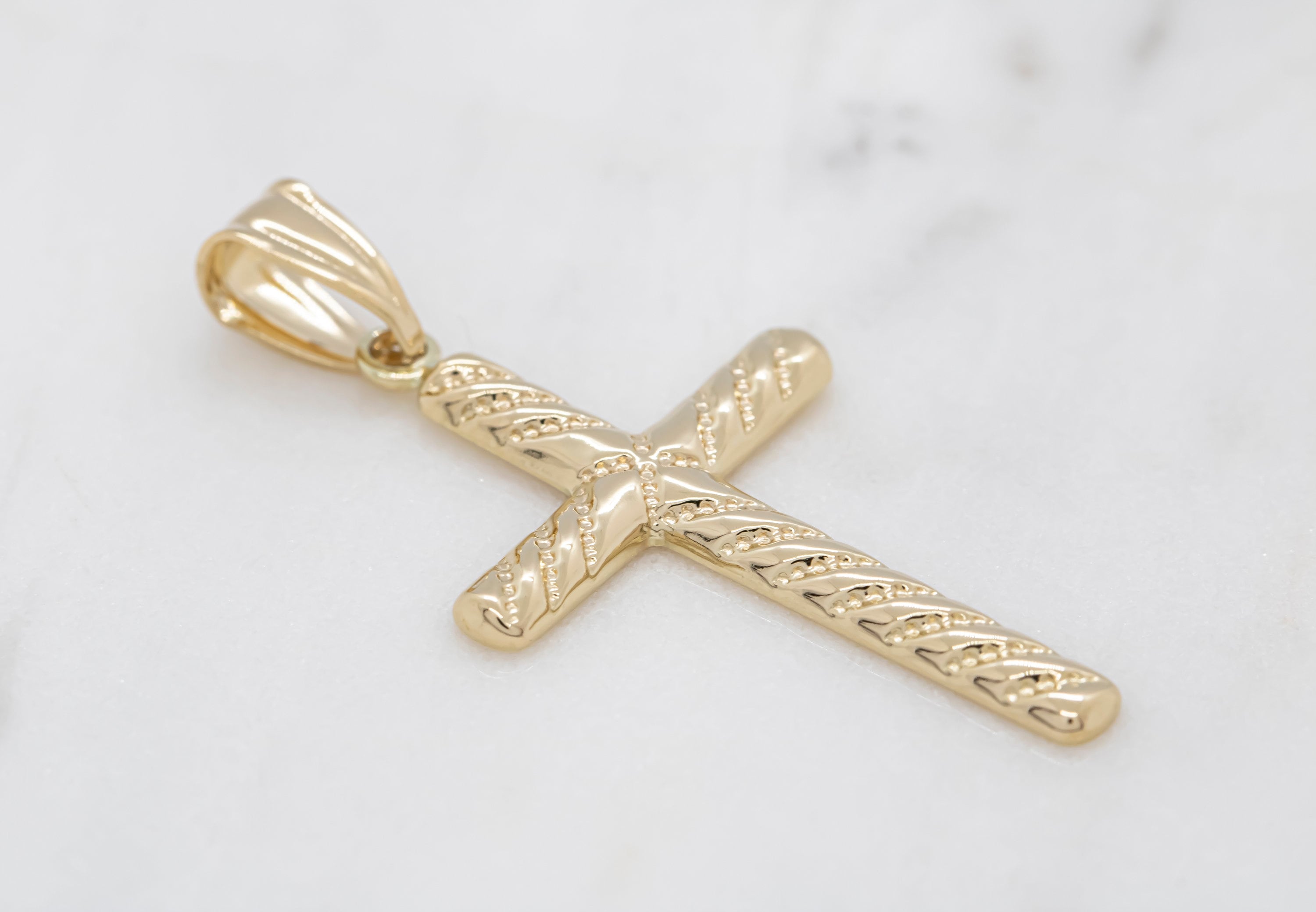 14 Karat Yellow Gold Small Size Textured Cross Pendant - Etsy