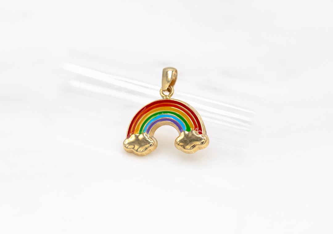 14 Karat Yellow Gold Rainbow Charm - Etsy