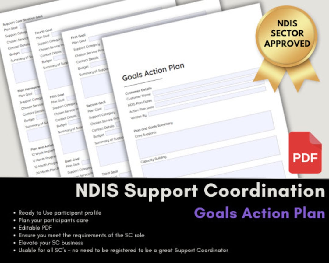 NDIS Support Coordination Goals Action Plan Editable PDF Disability ...