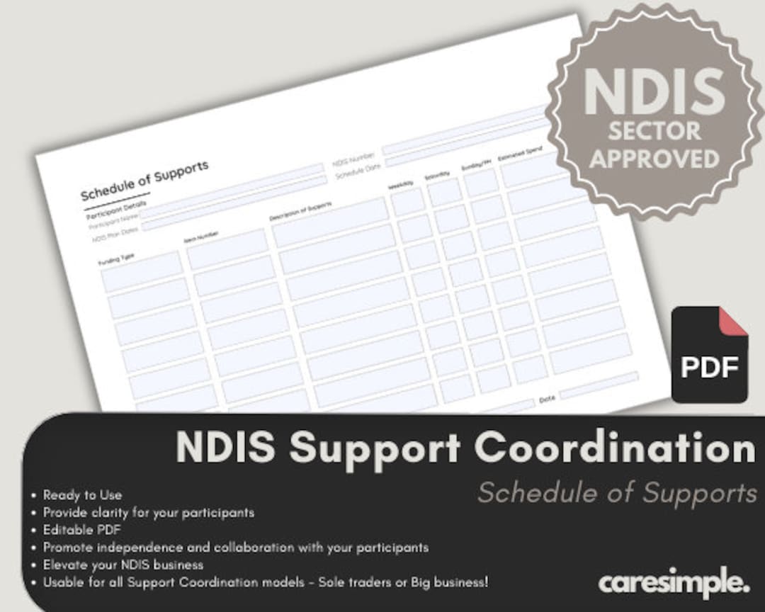 NDIS Support Coordination Schedule of Supports Editable PDF Disability ...