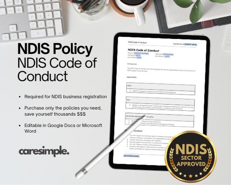 NDIS Policy - NDIS Code of Conduct - Editable - Disability - NDIS - Independent - Therapy ...