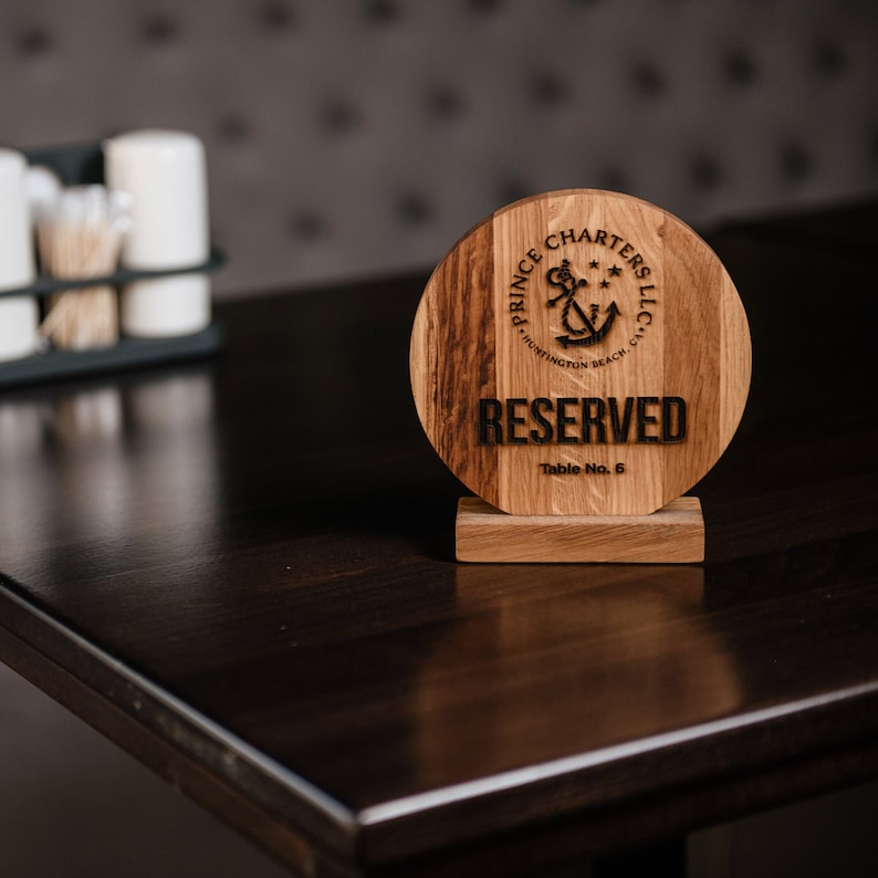 Oak Restaurant Reserved Table Sign, Custom Logo Engraving - Etsy