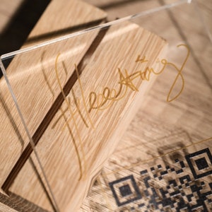 Personalized Acrylic QR Code Menu Display: Oak Base, UV Print - Etsy