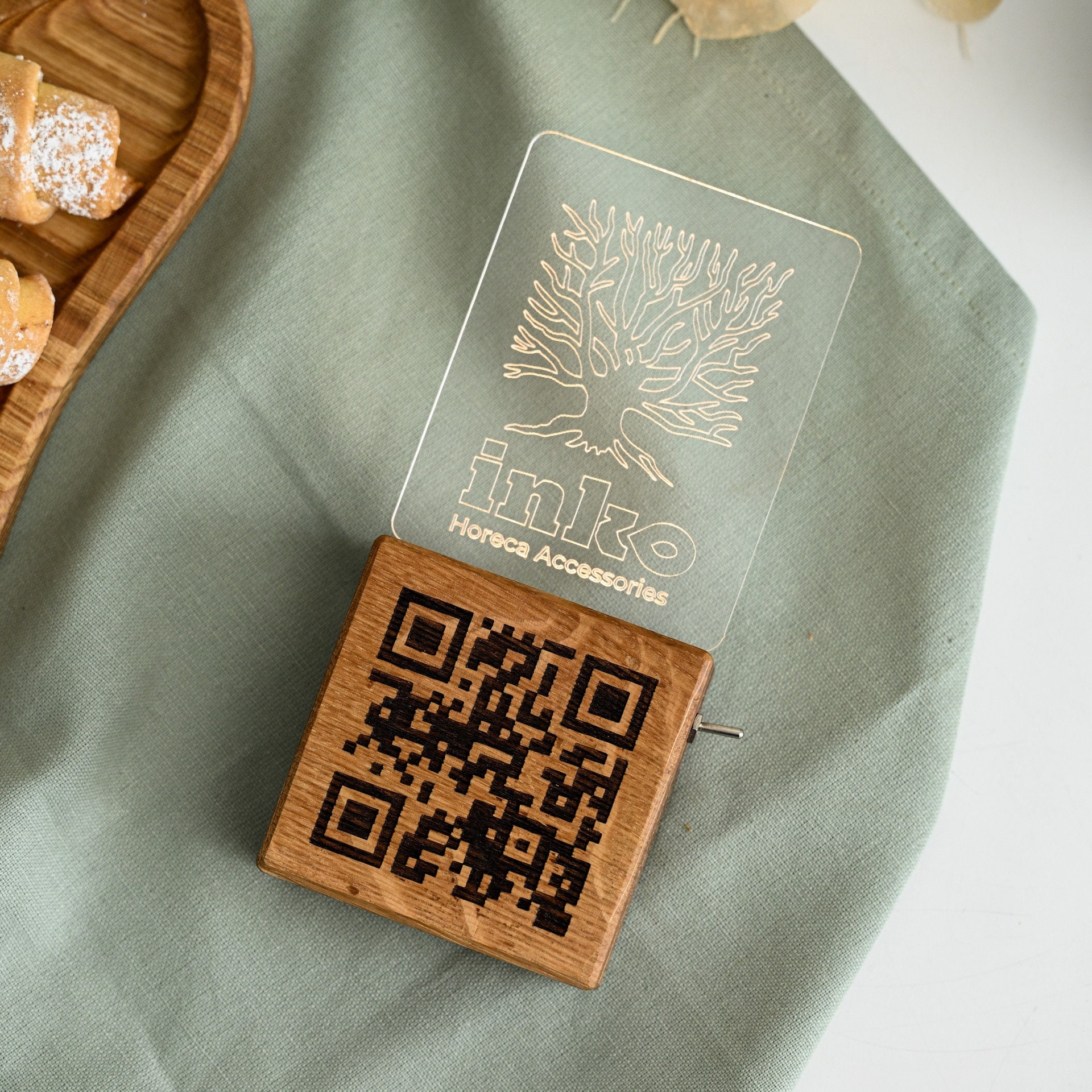 Illuminated Acrylic QR Code Plate, Wooden Stand With Logo Engraving - Etsy