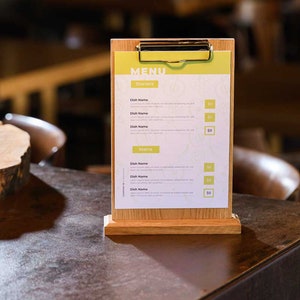 Table Stand Menu Holder With Binder for A5/A4 Sheets Wooden - Etsy