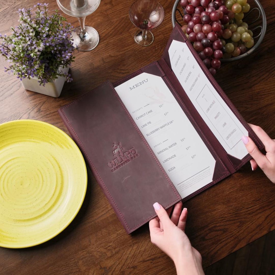 Leather Drink Menu Cover for Three Pages, Foldable Bar Menu Holder With ...