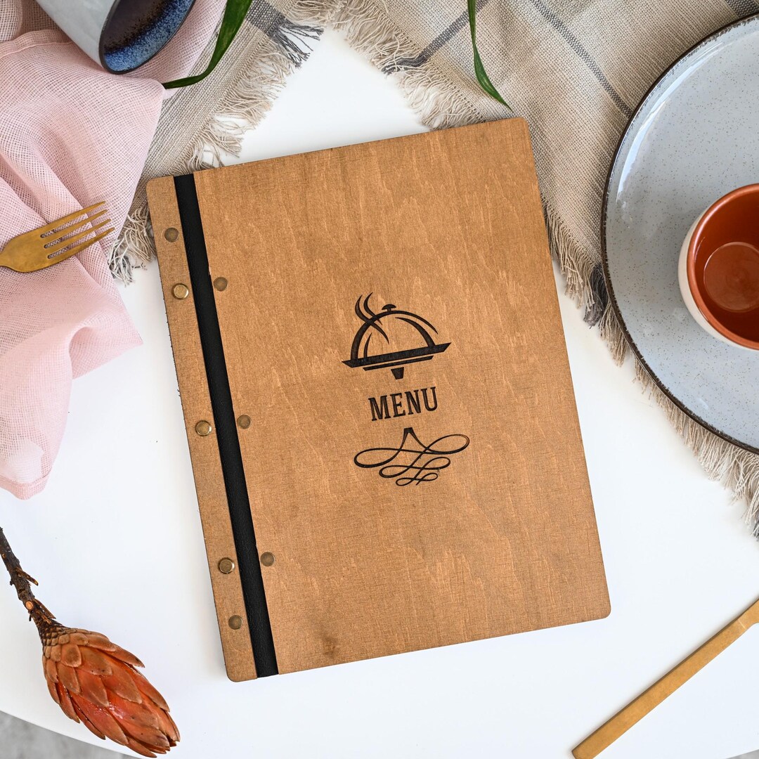 Oak Coloured Menu Folder With Standart Engaving, Restaurant Menu Folder ...