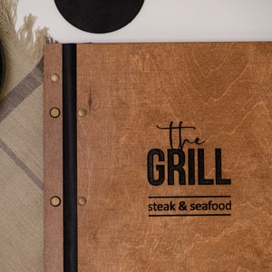 Restaurant Wooden Menu Folder Fastened on Leather Strap, Engraved Menu ...