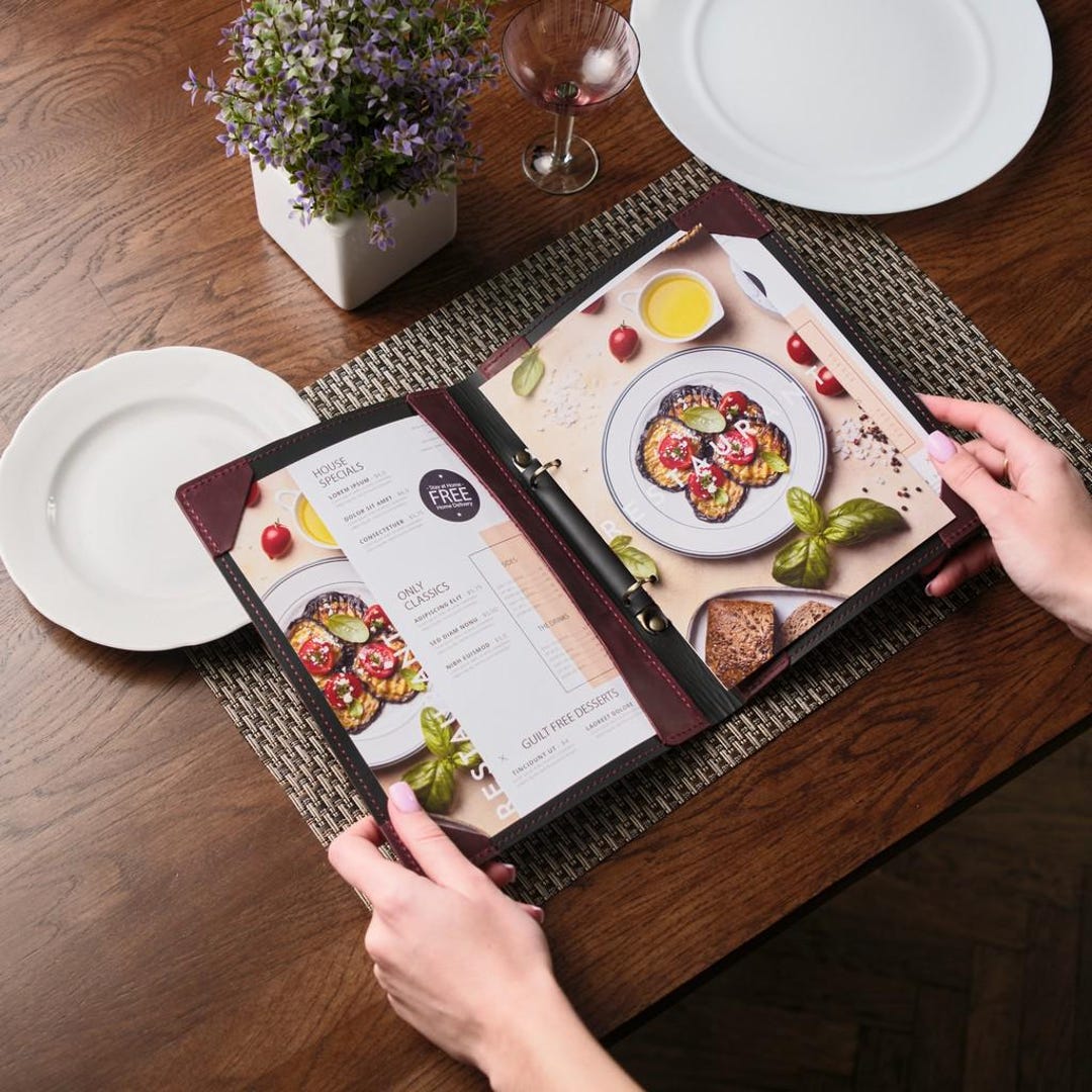 Leather Menu Holder Suitable Legal Sized Sheets - Wine List Cover ...