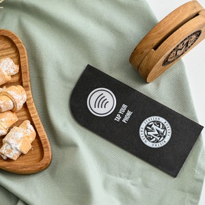 NFC Tag and QR Code Sign at Wooden Stand, Replaceable Plate With Nfc ...