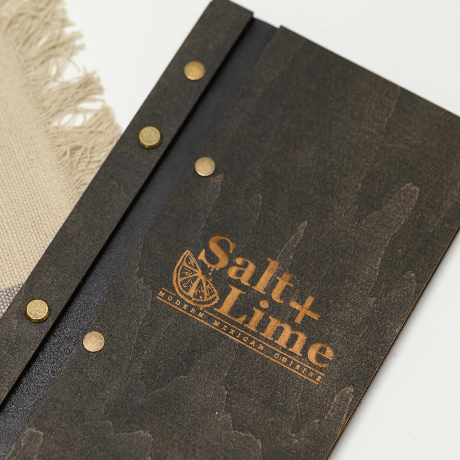 Wooden Menu Folder for Wine List Fastened on Leather Strap, Menu Holder ...