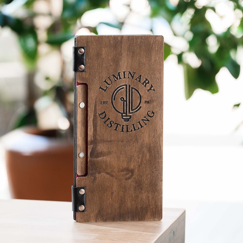 Hardwood Menu Book, Restaurant Wine List Holder for Changeable Sheets ...