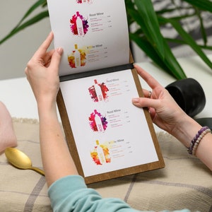 Wooden Menu Board for Flip Sheet, Engraved Menu Holder, Restaurant Menu ...