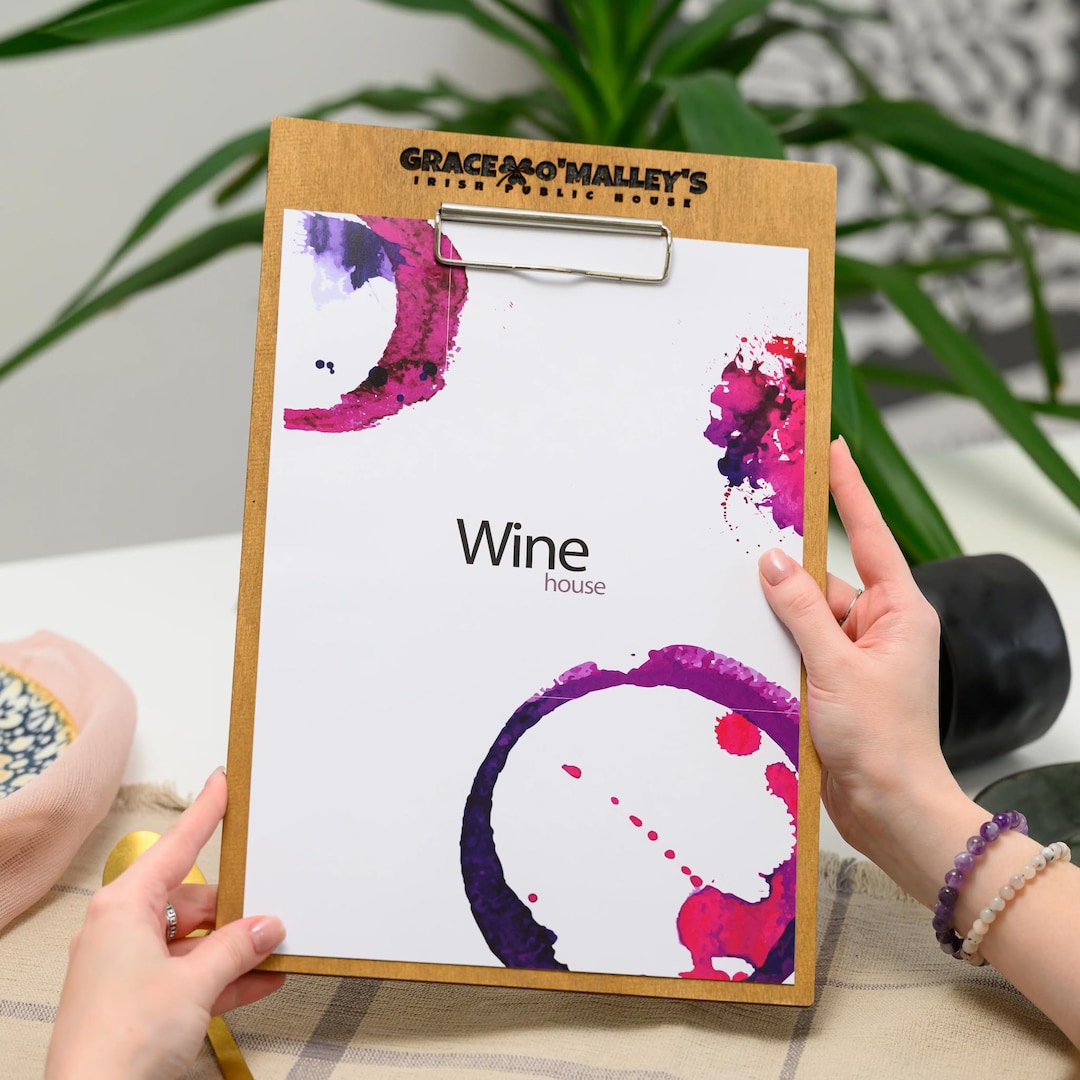 Wooden Menu Board, Logo Engraved Menu Binder, Menu Book, Paper ...