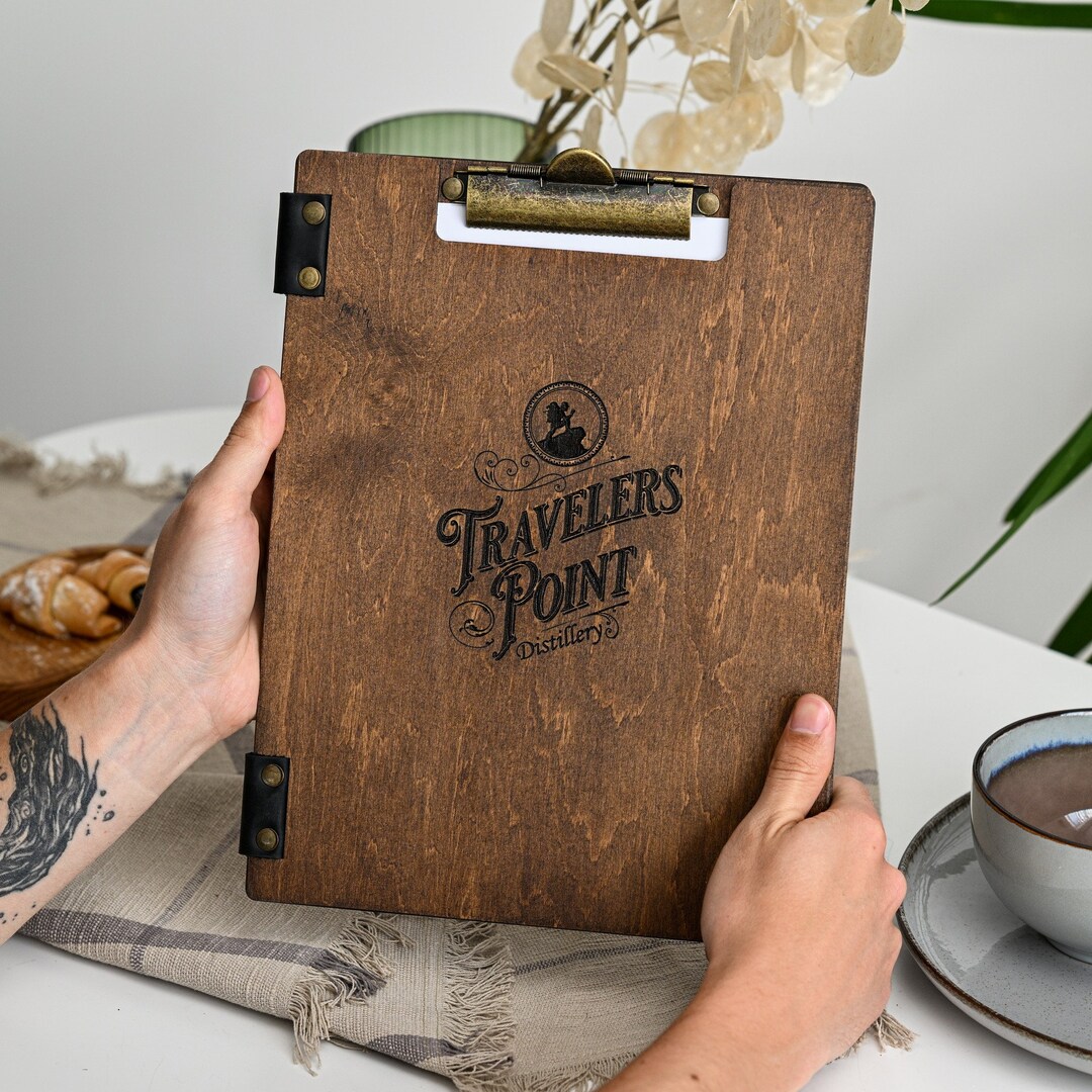 Hardcover Menu Binder for Changeable Sheets, Engraved Wooden Menu ...