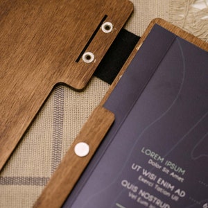 Hardcover Menu Holder for Changeable Sheets, Engraved Wooden Menu ...