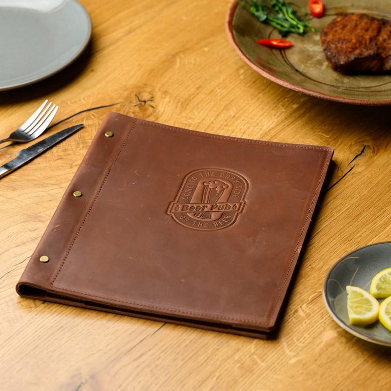 Custom Leather Menu Holder, Restaurant Menu Folio With Logo Embossing ...