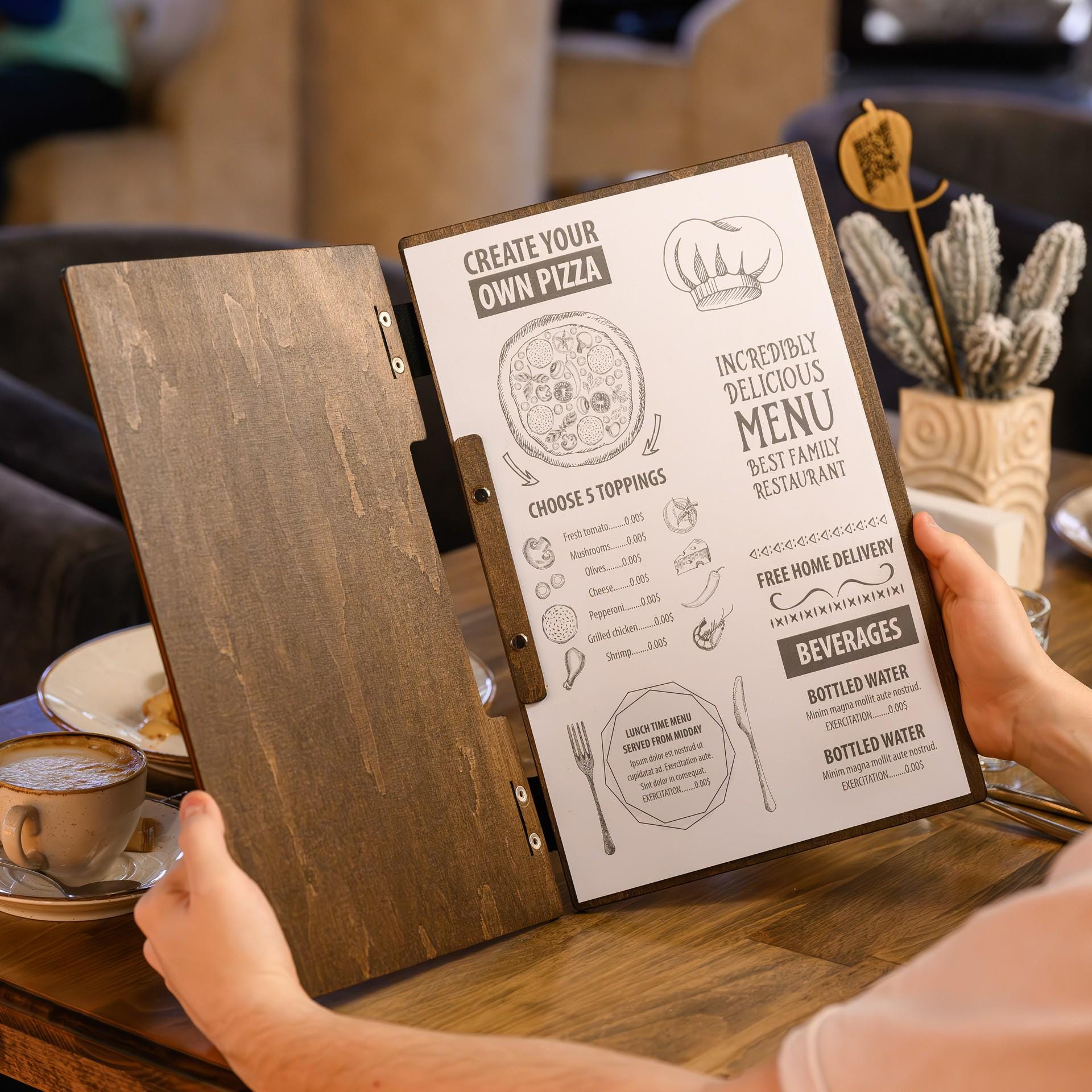 Wooden Menu Personalized Holder, Engraved Folder With Customizable ...