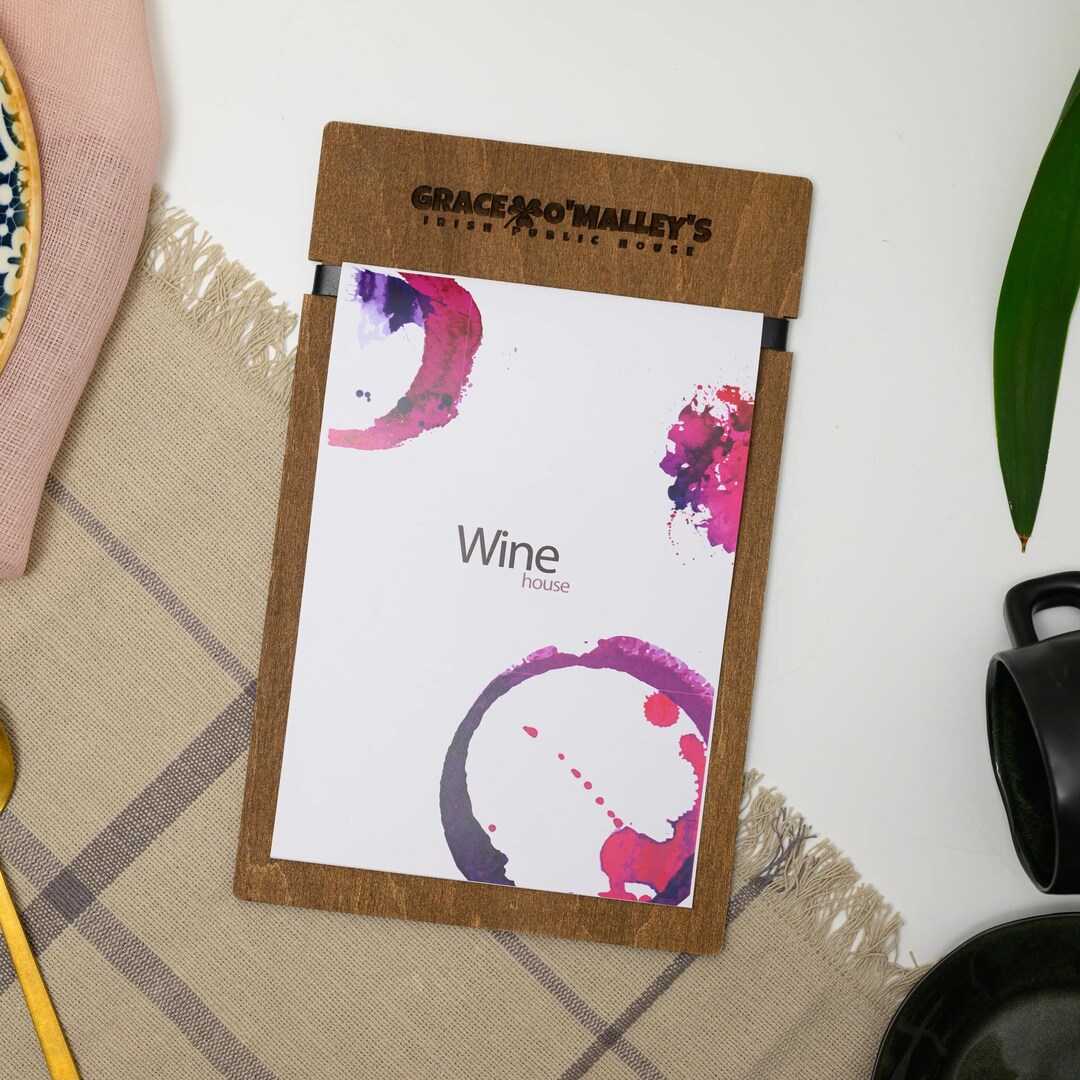 Wooden Menu Board for Flip Sheet, Engraved Menu Holder, Restaurant Menu ...