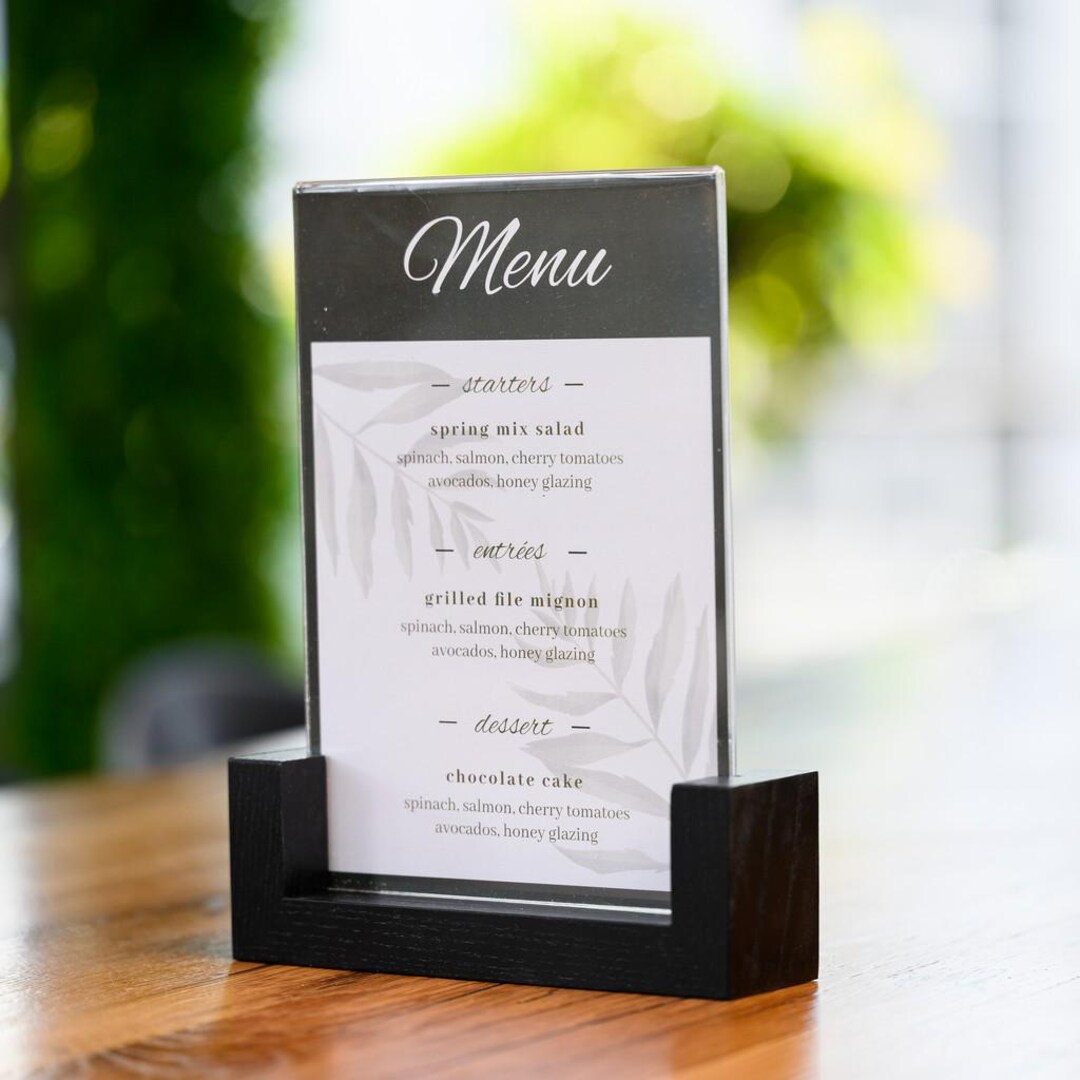 Acrylic Table Stand Menu Holder for A5, Wooden Table Sign, Black Oak ...