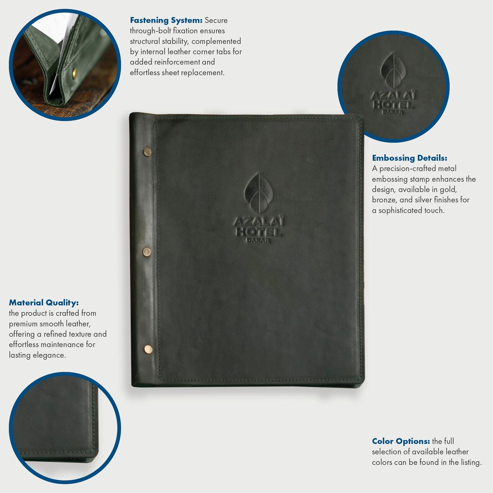 Custom Leather Menu Holder, Restaurant Menu Folio With Logo Embossing ...