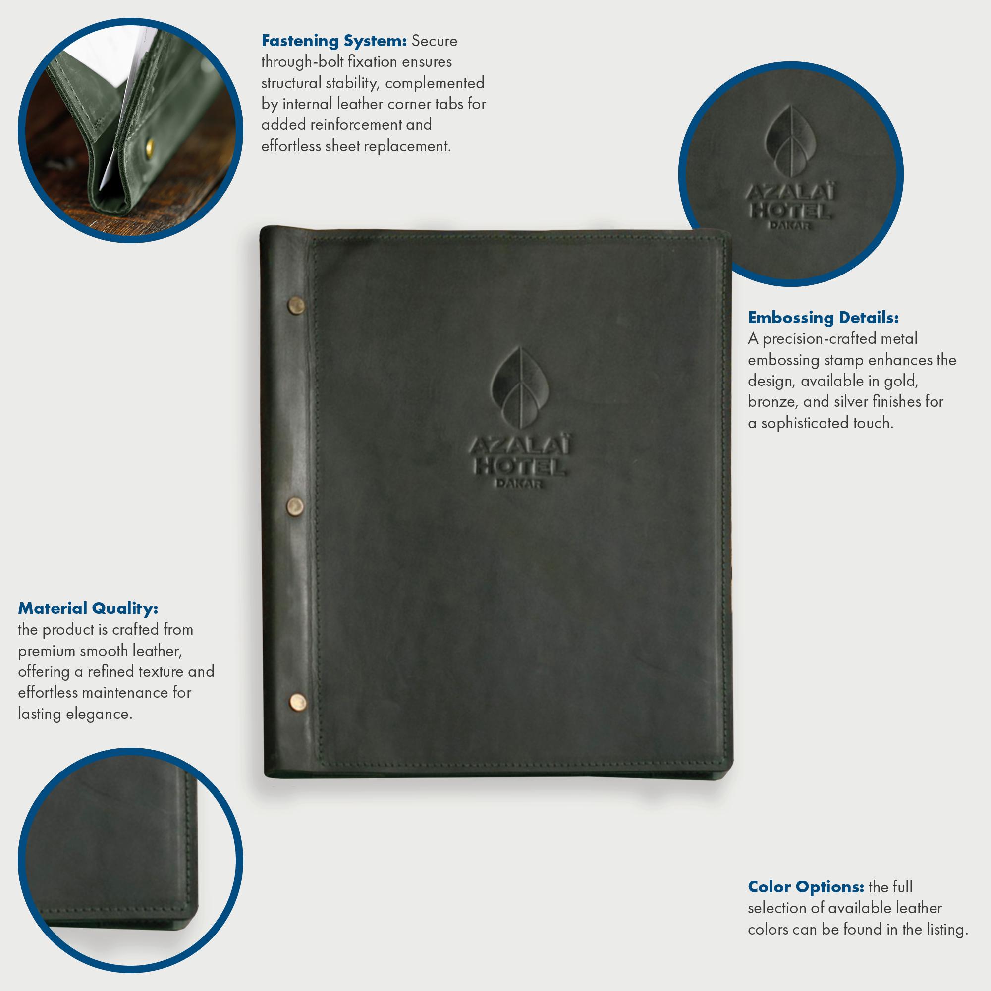 Custom Leather Menu Holder, Restaurant Menu Folio With Logo Embossing ...