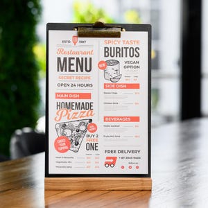 2 in 1 - Table Stand and Menu Board for A5/A4 Sheets, Wooden Table Sign ...