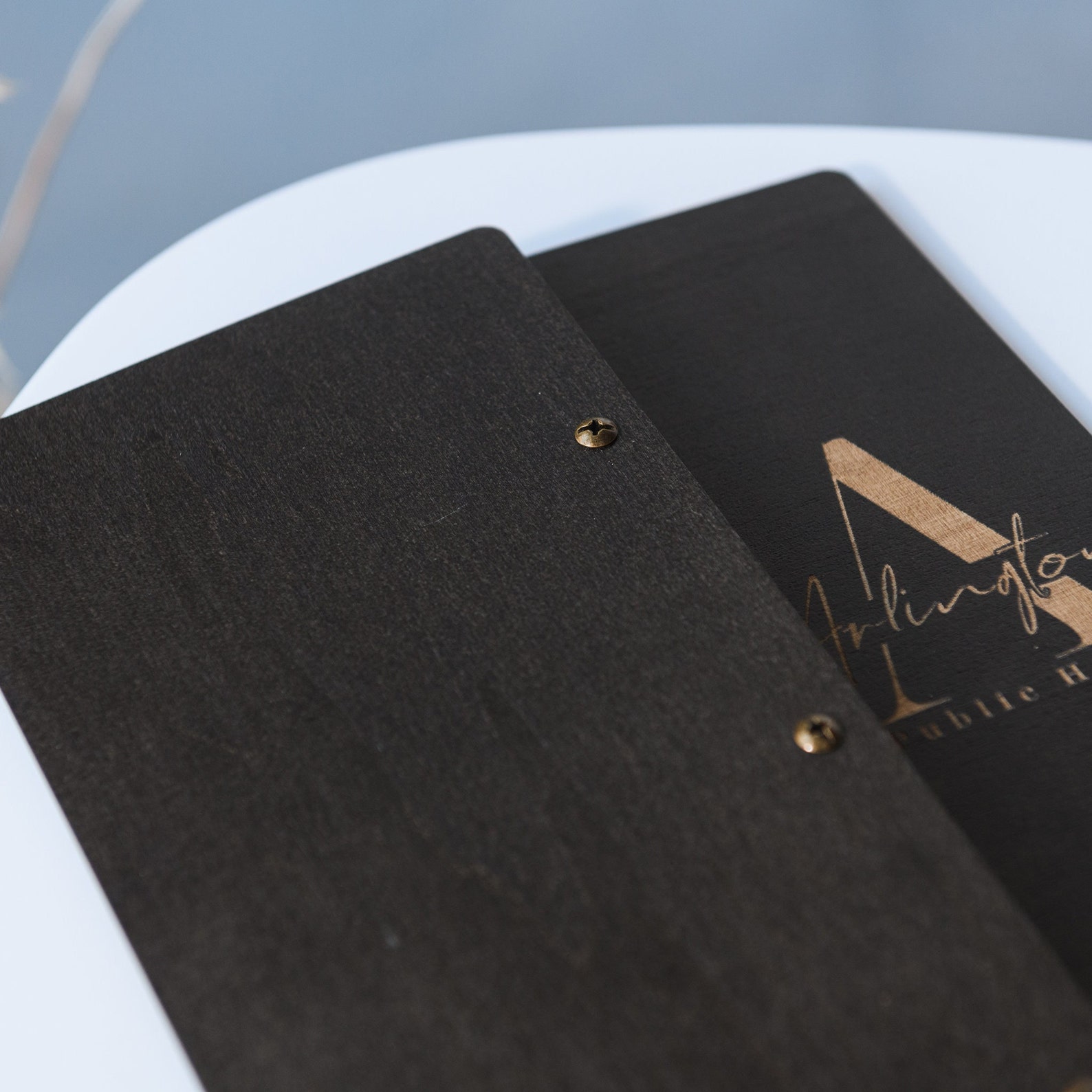 Wooden Menu Folder for Wine List Fastened on Leather Strap, Menu Holder ...