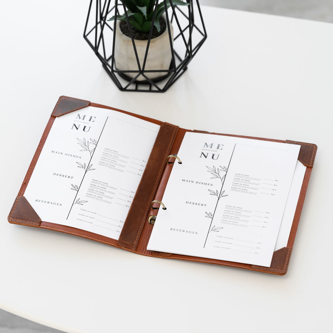 Hard Cover Menu Holder With Binder, Leather Menu Cover Suitable for ...