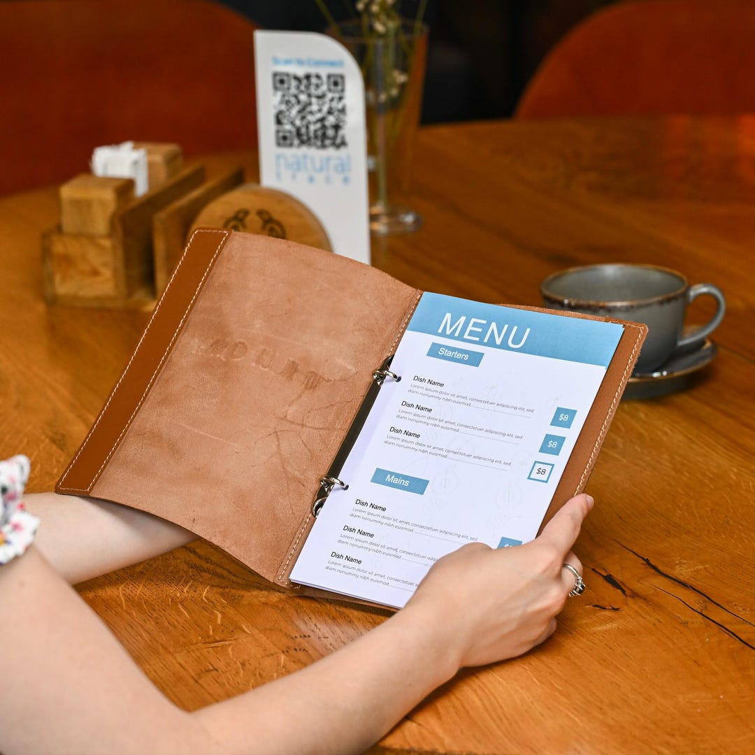 Leather Menu Cover With Ring Binder Mechanism Suitable for Half Letter ...