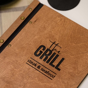 Restaurant Wooden Menu Folder Fastened on Leather Strap, Engraved Menu ...
