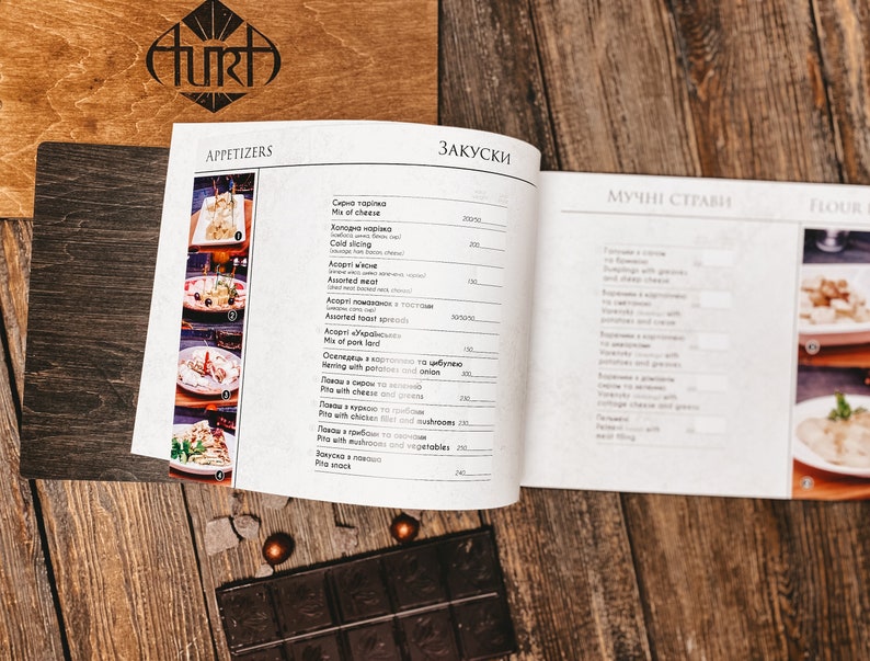 Landscape Menu Folder Fastened on Leather Strap FREE COVER | Etsy