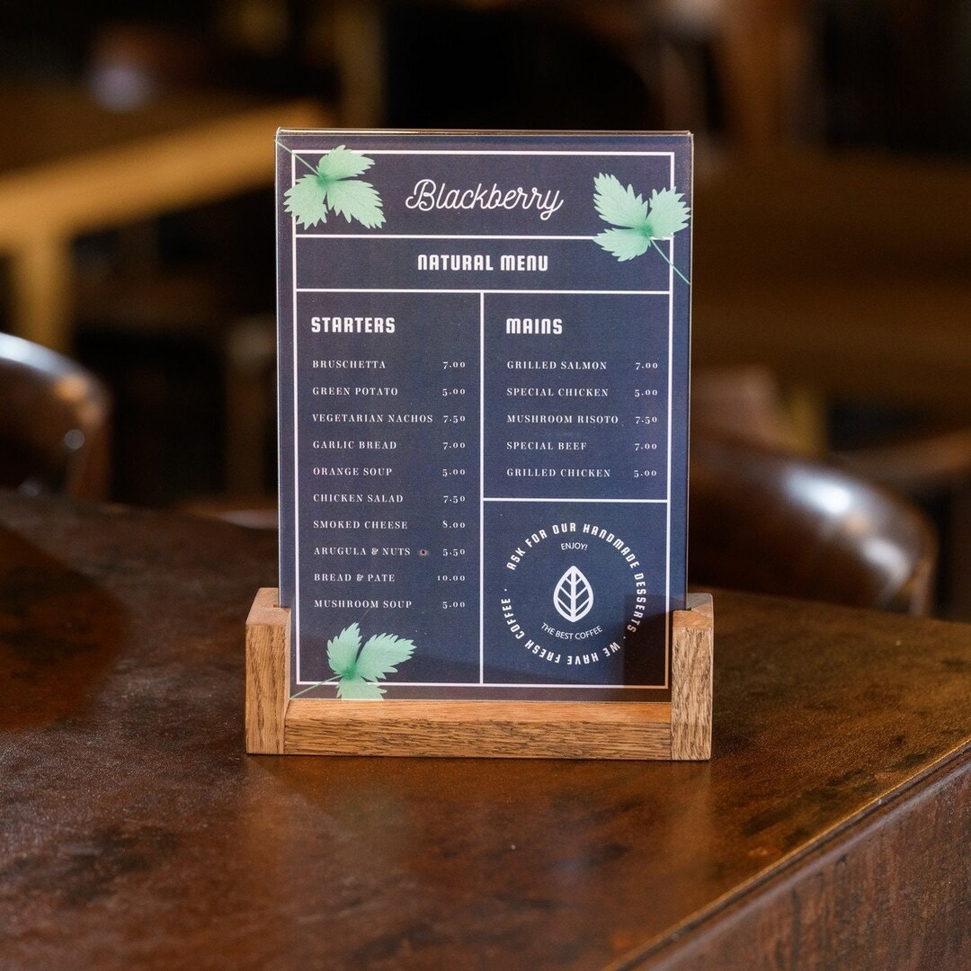 Acrylic Table Stand Menu Holder for A5, Wooden Table Sign, Black Oak ...