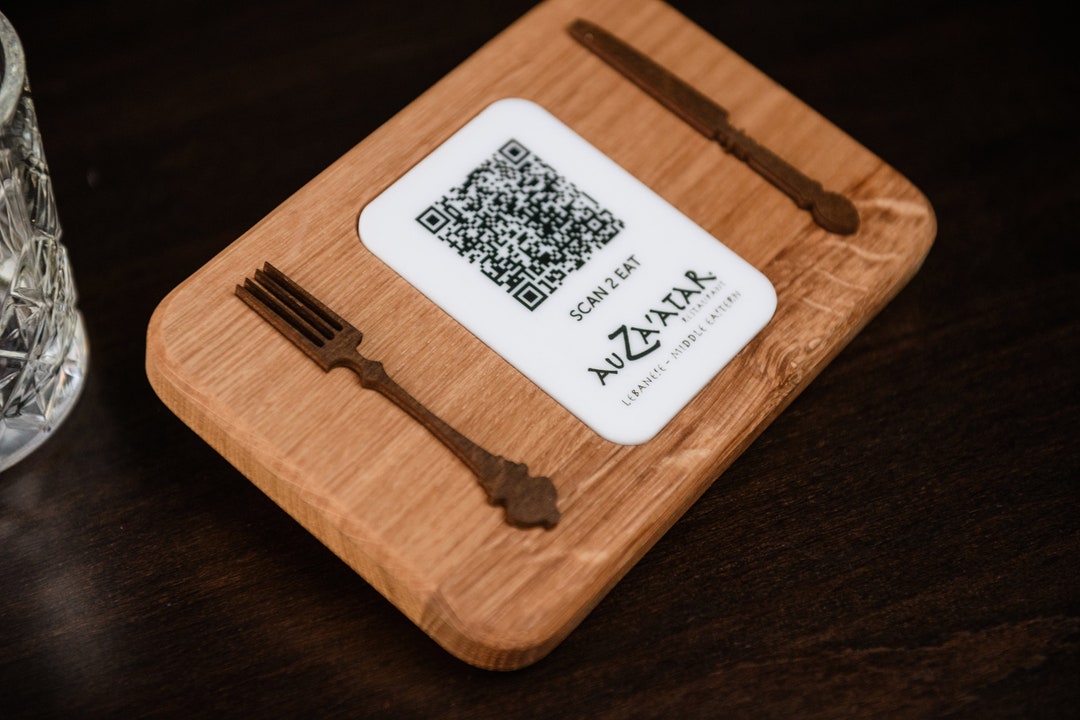 QR Code Menu Sign, Wooden Table Menu, Restaurant Table Menu, Restauran ...